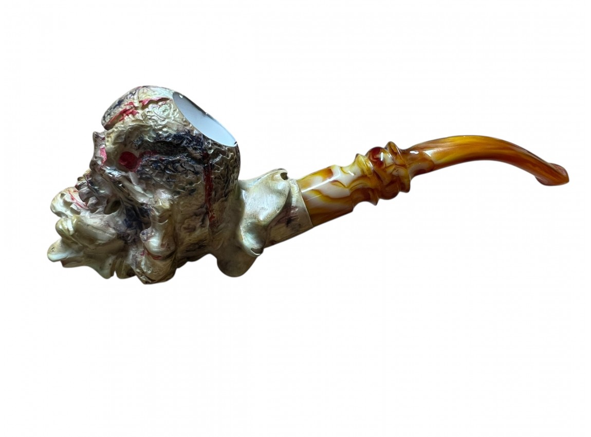 Block Meerschaum Blood Skull Pipe – Hand-Carved Red Skull Meerschaum Pipe