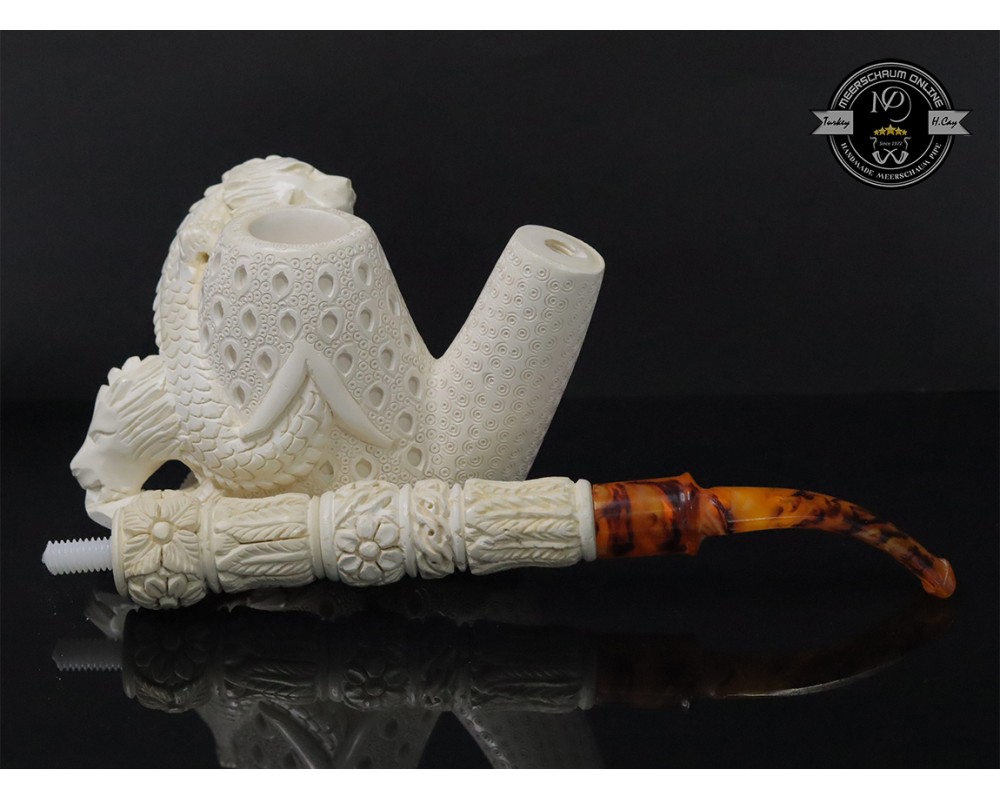Handmade Block Meerschaum Saxaphone Dragon Pipe