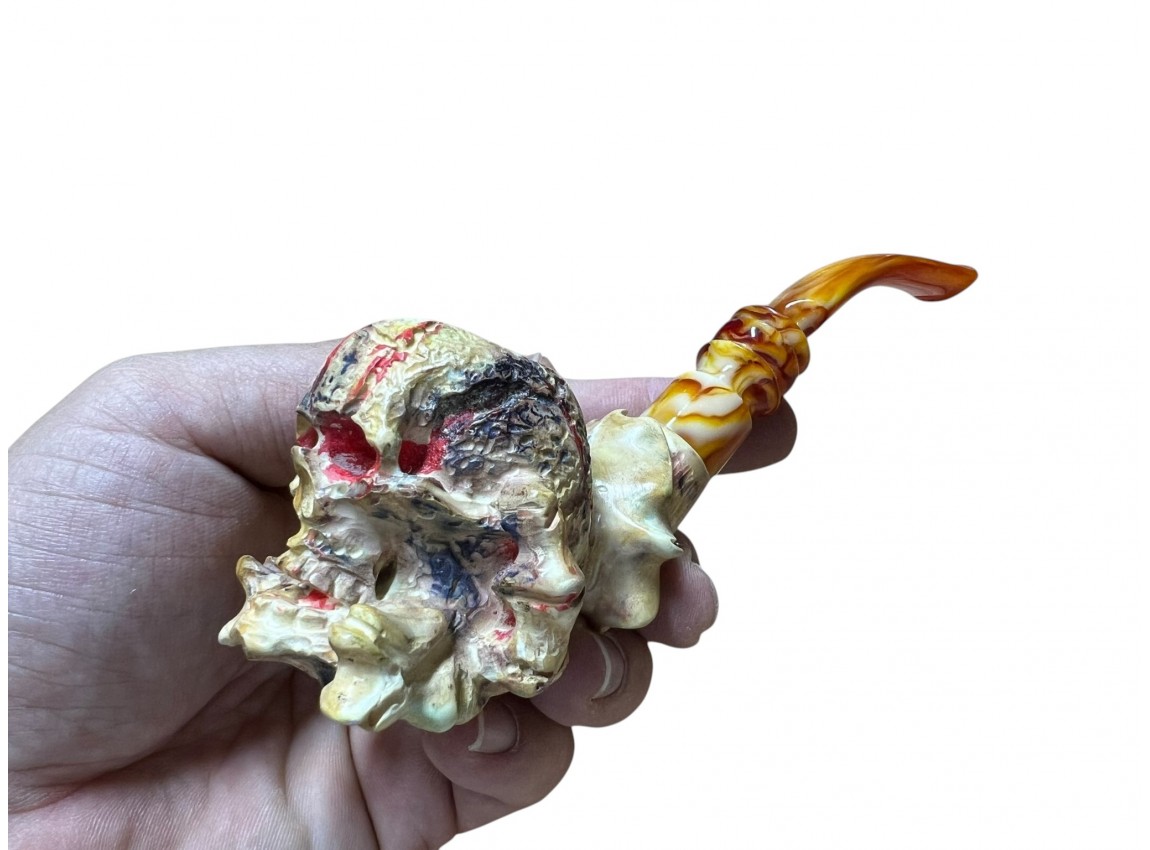 Block Meerschaum Blood Skull Pipe – Hand-Carved Red Skull Meerschaum Pipe